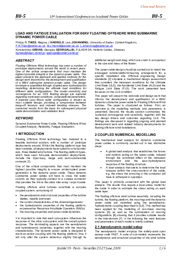 (PDF) Load and fatigue evaluation for 66kV floating offshore wind ...