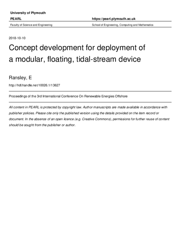 (PDF) Concept development for deployment of a modular, floating, tidal ...