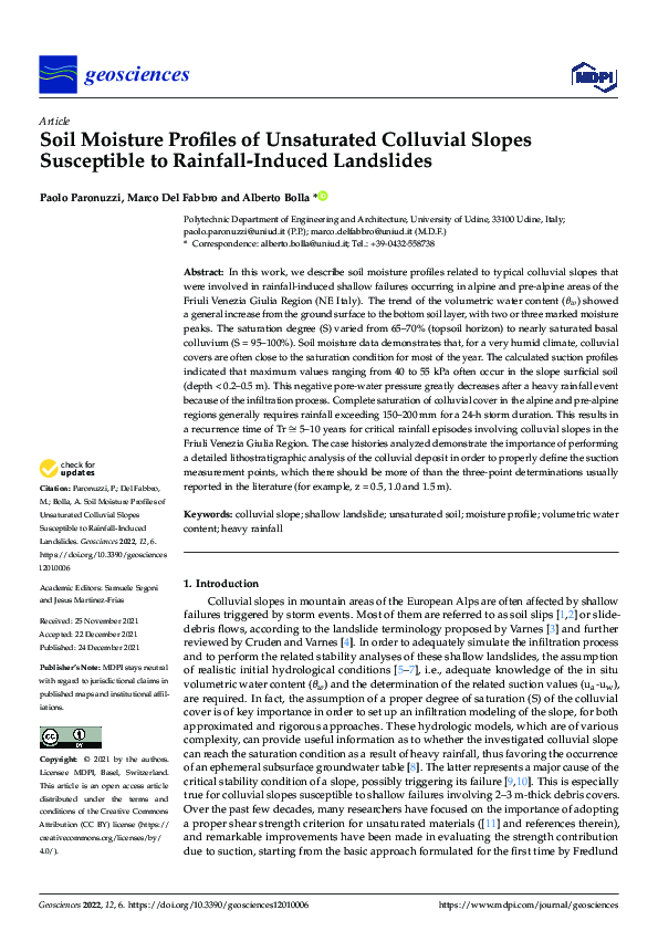 (PDF) Soil Moisture Profiles of Unsaturated Colluvial Slopes ...