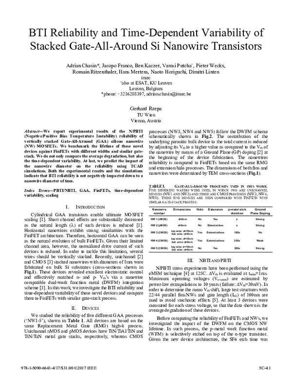 (PDF) BTI reliability and time-dependent variability of stacked gate-all-around Si nanowire ...
