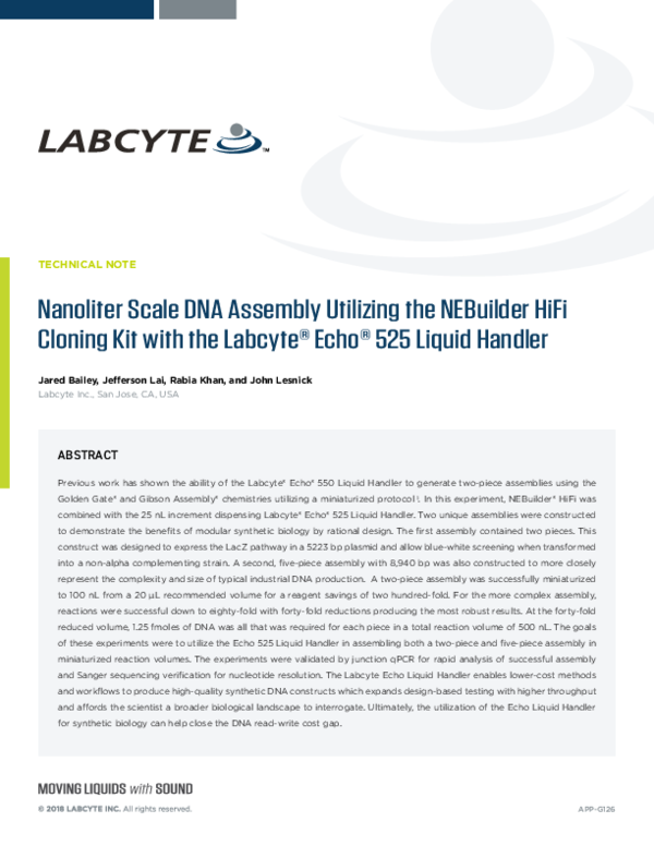 (PDF) Nanoliter Scale DNA Assembly Utilizing the NEBuilder HiFi Cloning ...