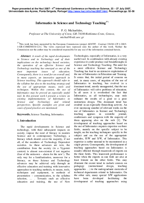 Informatics in Science and Technology Teaching