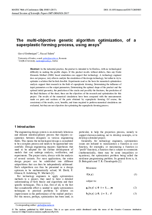 (PDF) The multi-objective genetic algorithm optimization, of a superplastic forming process ...