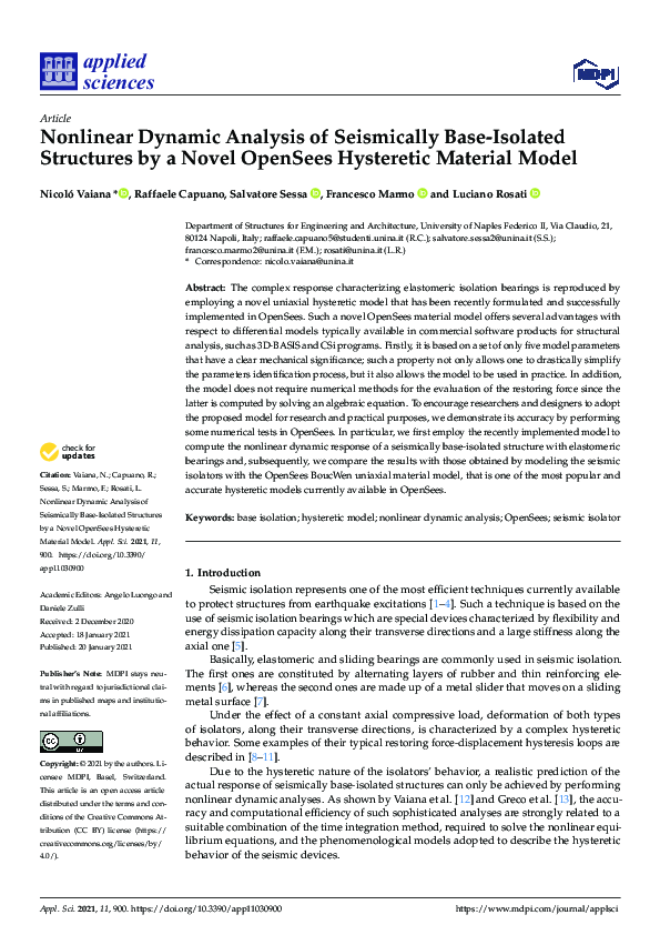 Pdf Nonlinear Dynamic Analysis Of Seismically Base Isolated Structures By A Novel Opensees