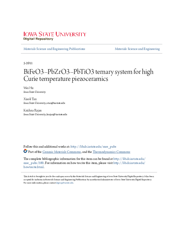 (PDF) BiFeO3–PbZrO3–PbTiO3 ternary system for high Curie temperature ...