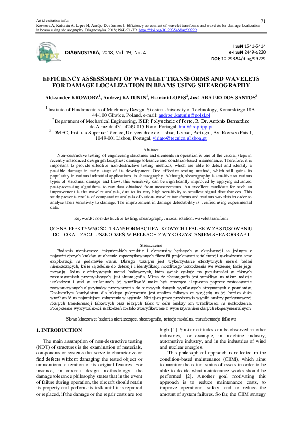Pdf Efficiency Assessment Of Wavelet Transforms And Wavelets For