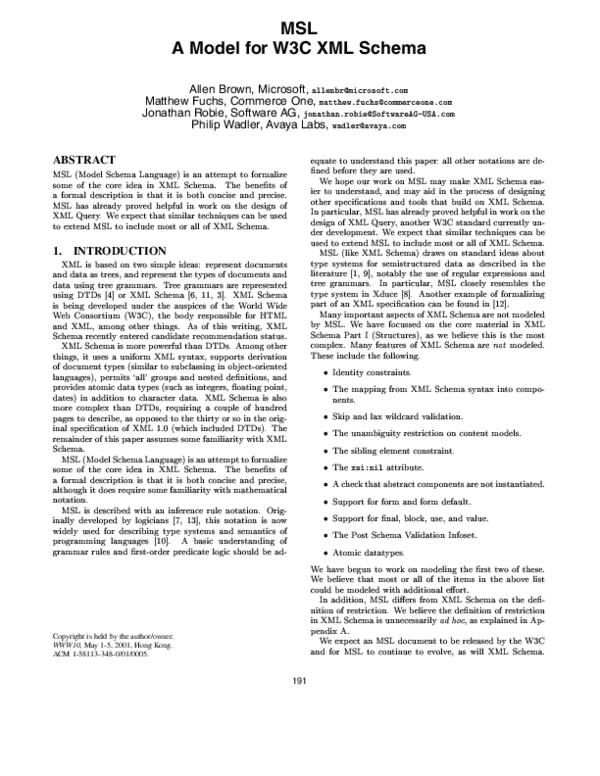 (PDF) MSL: a model for W3C XML Schema