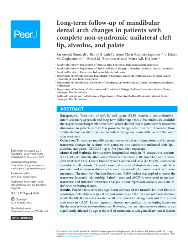 (PDF) Long-term follow-up of mandibular dental arch changes in patients with complete non ...