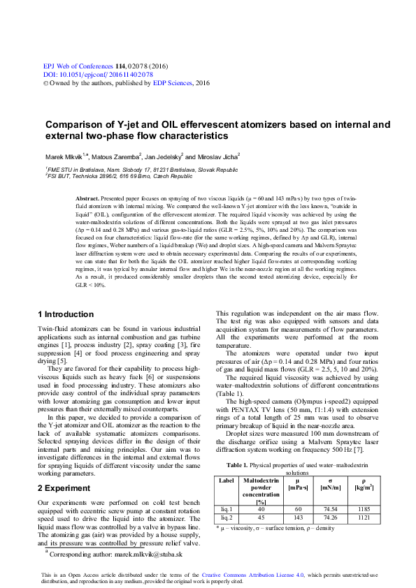 (PDF) Comparison of Y-jet and OIL effervescent atomizers based on ...