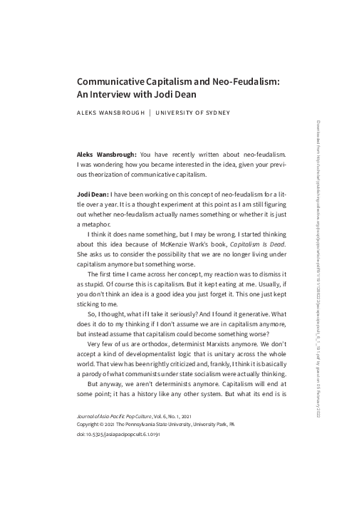 (PDF) Communicative Capitalism and Neo-Feudalism: An Interview with ...