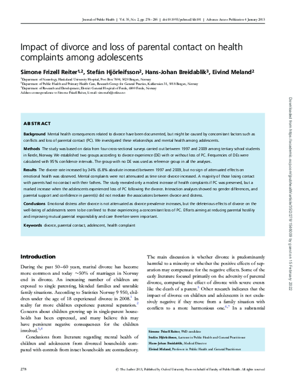 (PDF) Impact of divorce and loss of parental contact on health ...