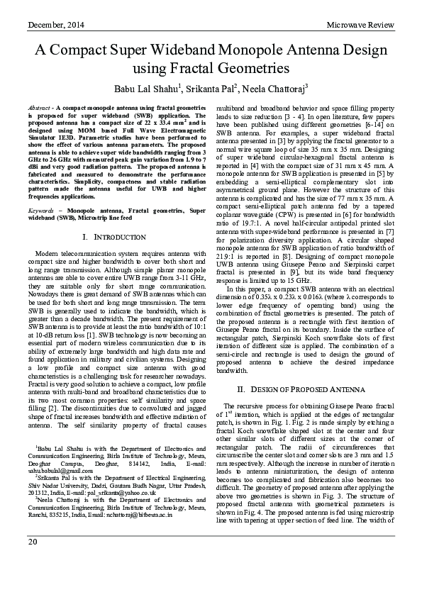 (PDF) A Compact Super Wideband Monopole Antenna Design using Fractal Geometries
