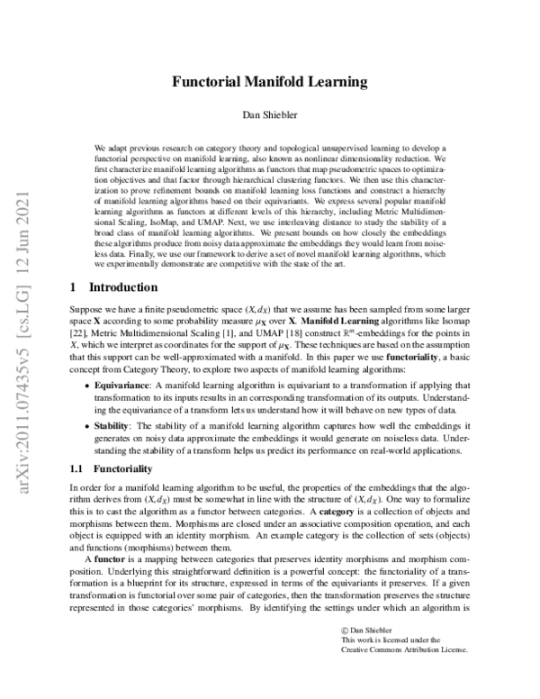 (PDF) Functorial Manifold Learning