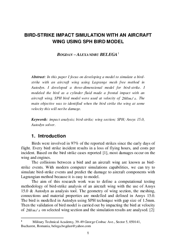 (PDF) Impact Simulation With an Aircraft Wing Using SPH Bird Model