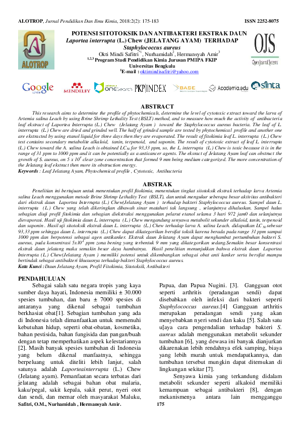 (PDF) Laportea interrupta (L.) Chew (JELATANG AYAM) TERHADAP ...