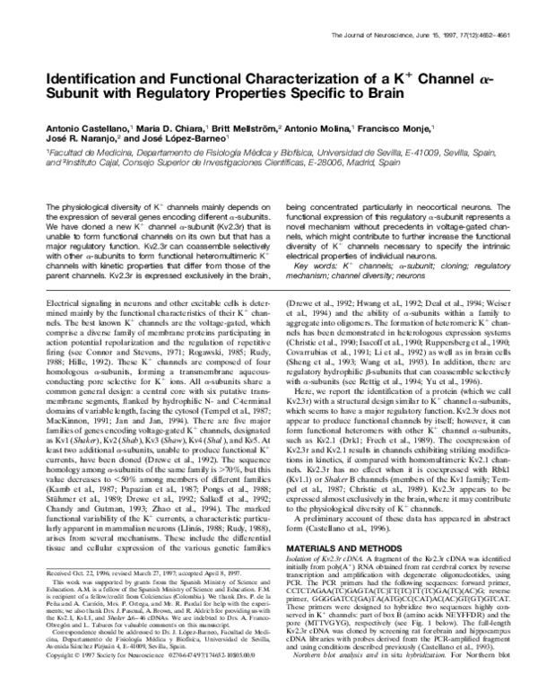 (PDF) Identification and functional characterization of a K channel ...