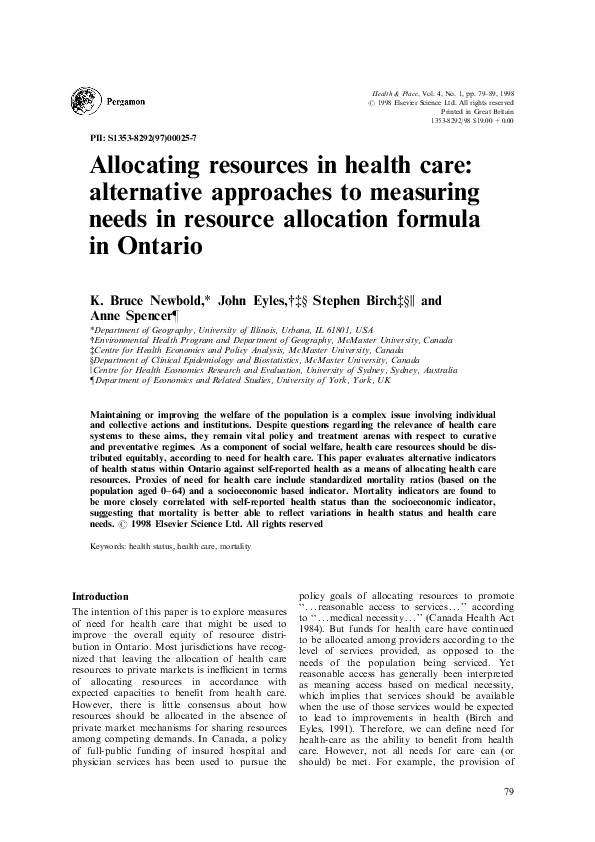 (PDF) Allocating resources in health care: alternative approaches to ...
