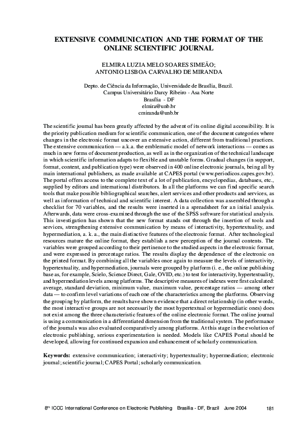 (PDF) Extensive communication and the format of the online scientific ...