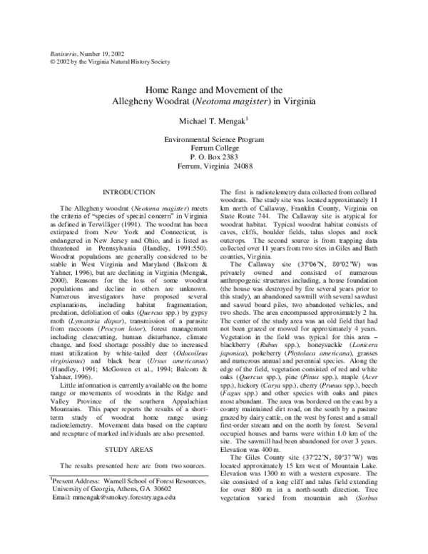 (PDF) Home Range and Movement of the Allegheny Woodrat ( Neotoma ...
