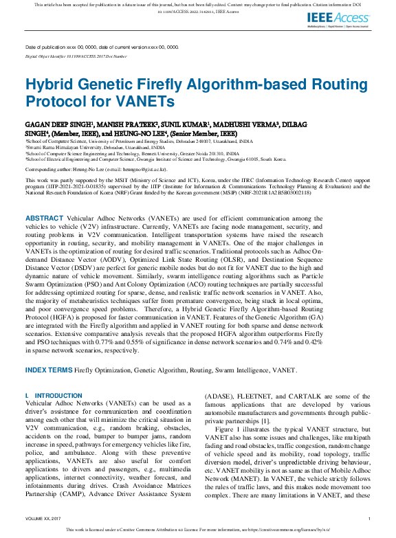(PDF) Hybrid Genetic Firefly Algorithm-based Routing Protocol for VANETs