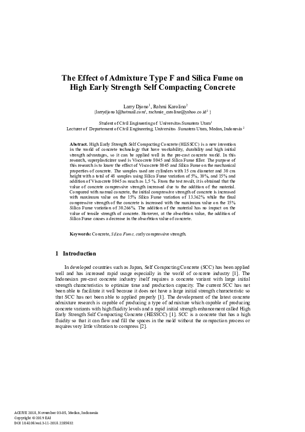 (PDF) The Effect of Admixture Type F and Silica Fume on High Early ...