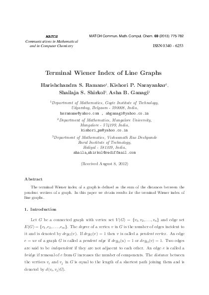 (PDF) Terminal Wiener Index of Line Graphs