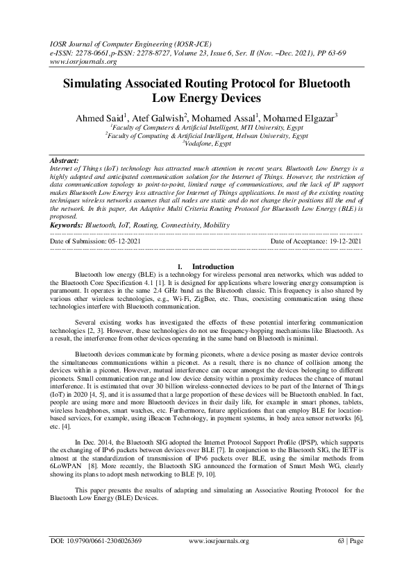(PDF) Simulating Associated Routing Protocol for Bluetooth Low Energy ...
