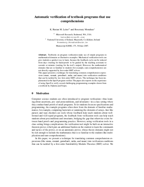 (PDF) Automatic verification of textbook programs that usecomprehensions