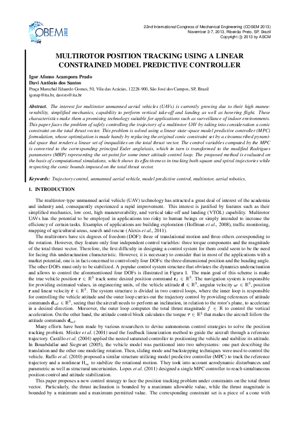(PDF) Multirotor Position Tracking Using a Linear Constrained Model Predictive Controller