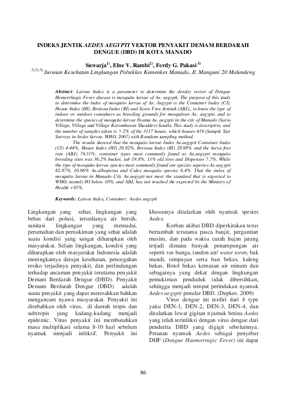 (PDF) Indeks Jentik Aedes Aegypti Vektor Penyakit Demam Berdarah Dengue ...