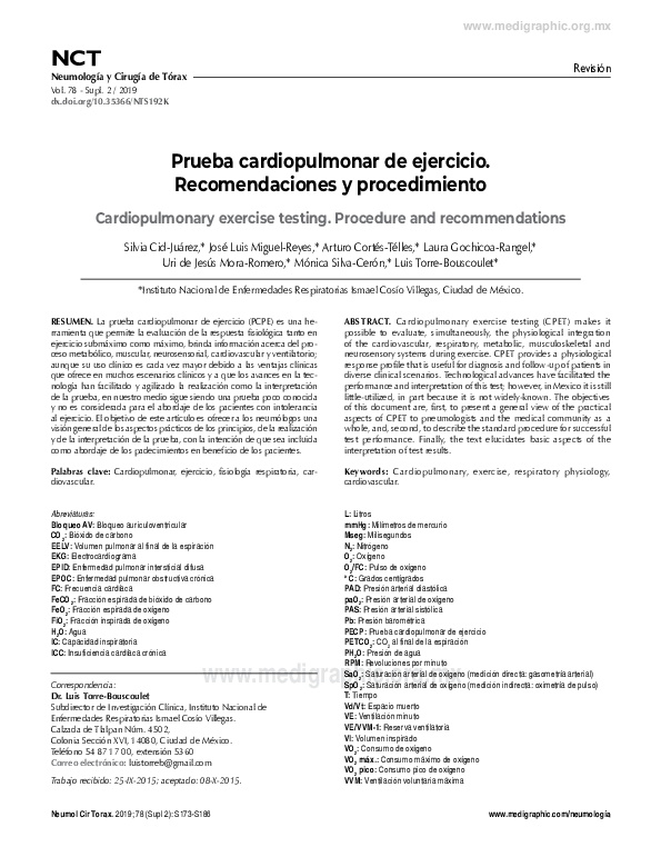(PDF) Prueba cardiopulmonar de ejercicio. Recomendaciones y procedimiento
