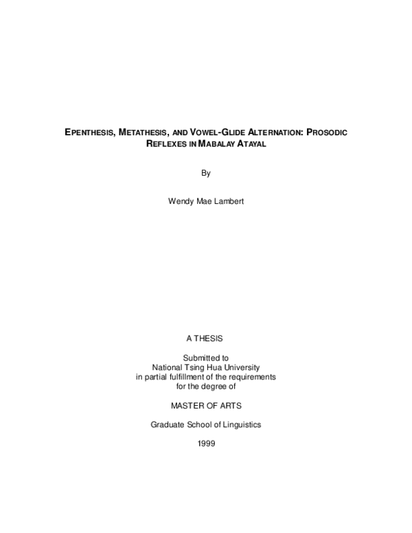 (PDF) Epenthesis, Metathesis and Vowel-Glide Alternation: Prosodic ...