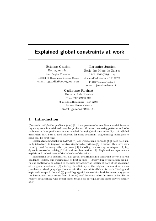 (PDF) Explained global constraints at work