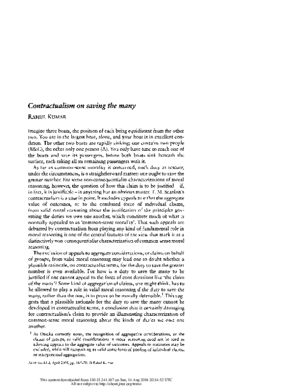 (PDF) Contractualism on Saving the Many