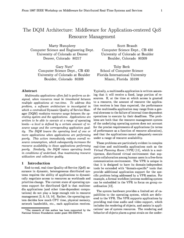 (PDF) The DQM Architecture: Middleware for Application-centered QoS Resource Management