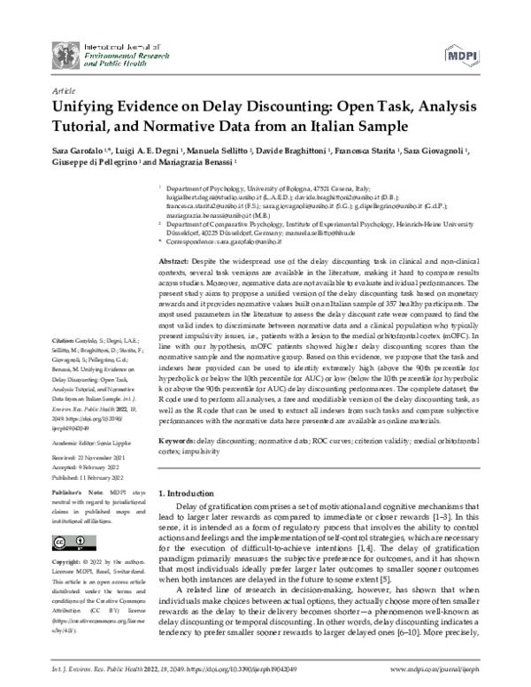 (PDF) Unifying Evidence on Delay Discounting: Open Task, Analysis ...