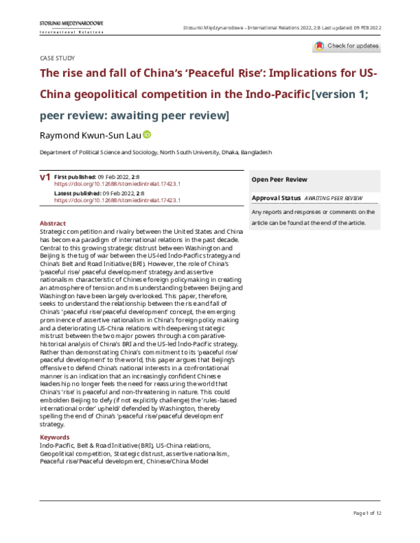 (PDF) The rise and fall of China’s ‘Peaceful Rise’: Implications for US ...