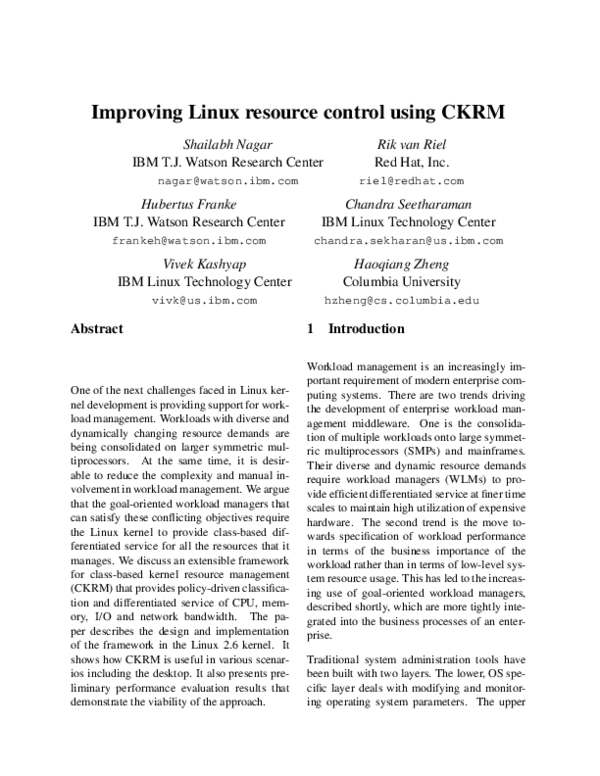 (PDF) Improving Linux resource control using CKRM