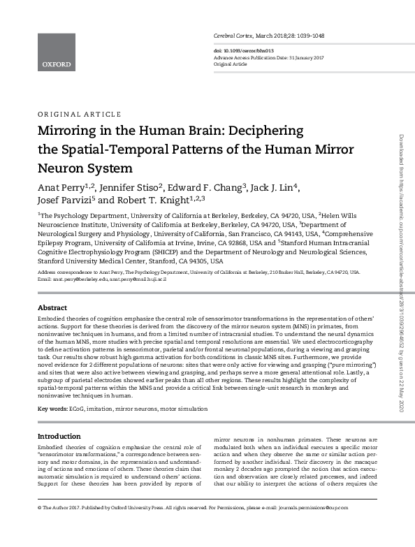 (PDF) Mirroring in the Human Brain: Deciphering the Spatial-Temporal ...