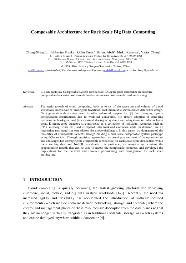 (PDF) Composable architecture for rack scale big data computing