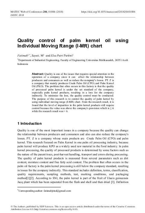 (PDF) Quality control of palm kernel oil using Individual Moving Range ...