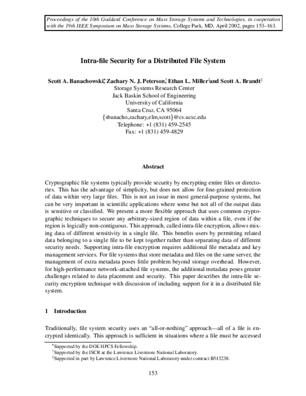 (PDF) Intra-file security for a distributed file system
