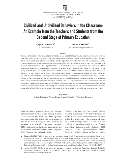 (PDF) Civilized and uncivilized behaviors in the classroom: an example ...