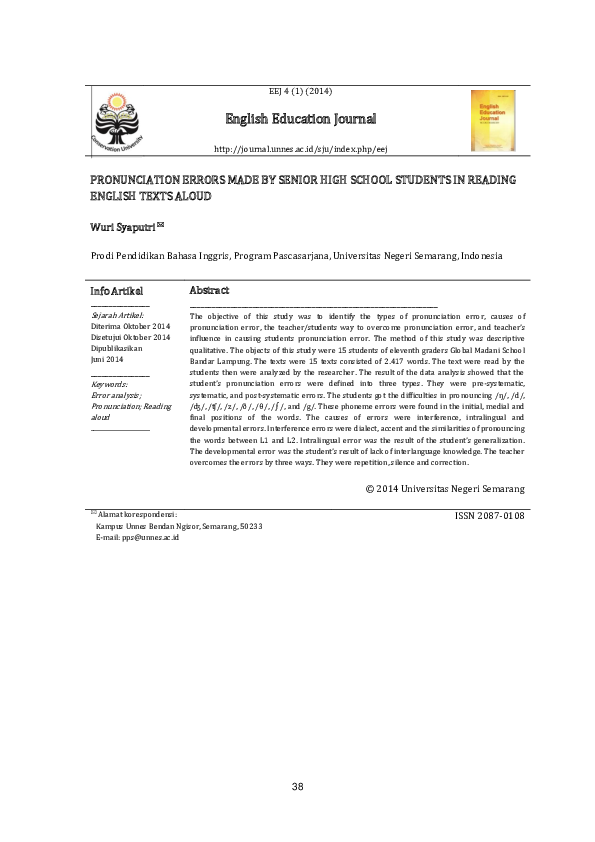 (PDF) Pronunciation Errors Made by Senior High School Students in ...