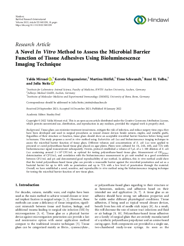 (PDF) A Novel In Vitro Method to Assess the Microbial Barrier Function of Tissue Adhesives Using ...