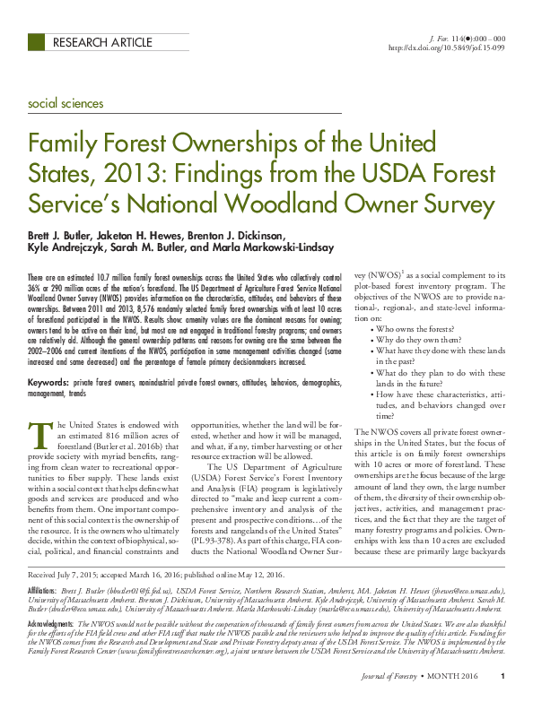 (PDF) Family Forest Ownerships of the United States, 2013: Findings ...