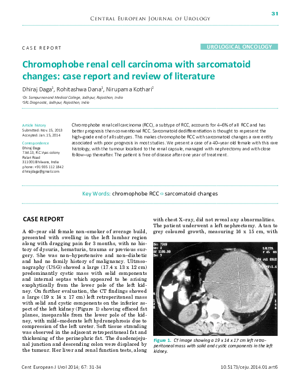 (PDF) Chromophobe renal cell carcinoma with sarcomatoid changes: case ...