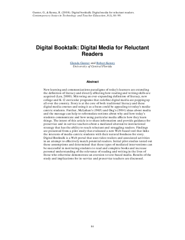 (PDF) Digital Booktalk: Digital Media for Reluctant Readers