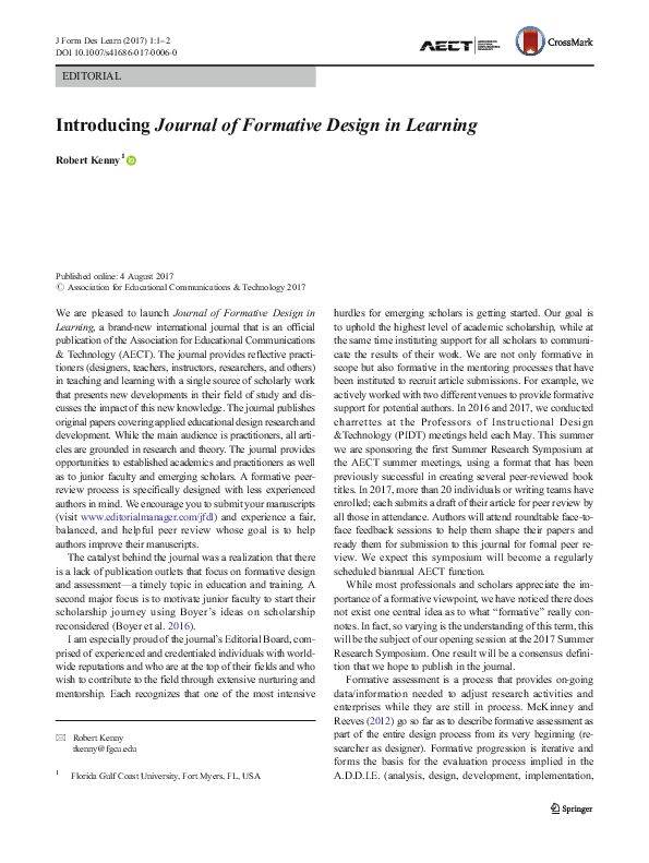 (PDF) Introducing Journal of Formative Design in Learning