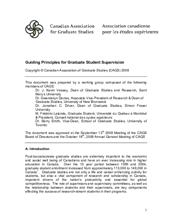 (PDF) Guiding Principles for Graduate Student Supervision